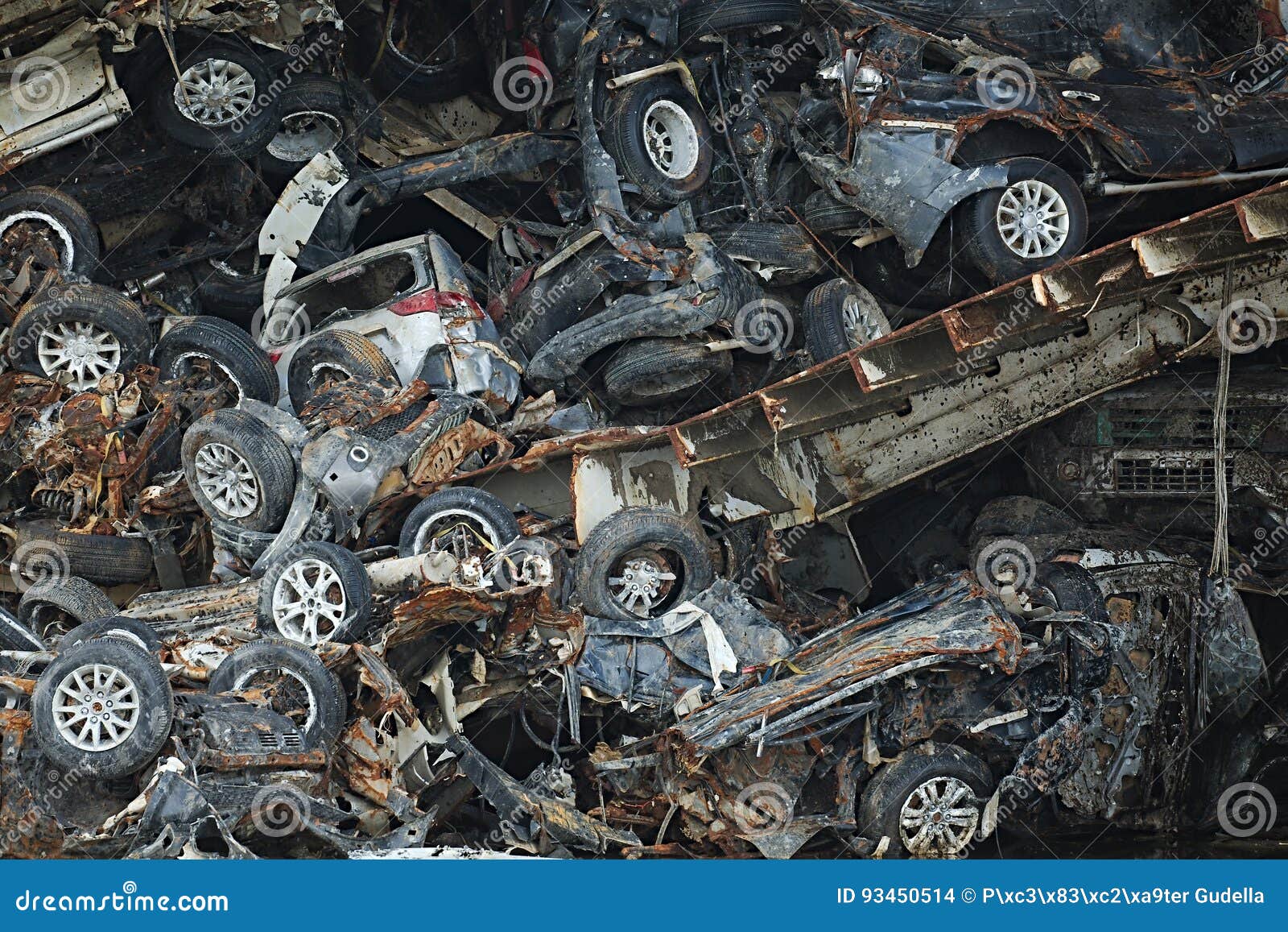 Pile of smashed car wrecks stock photo. Image of collapse - 93450514