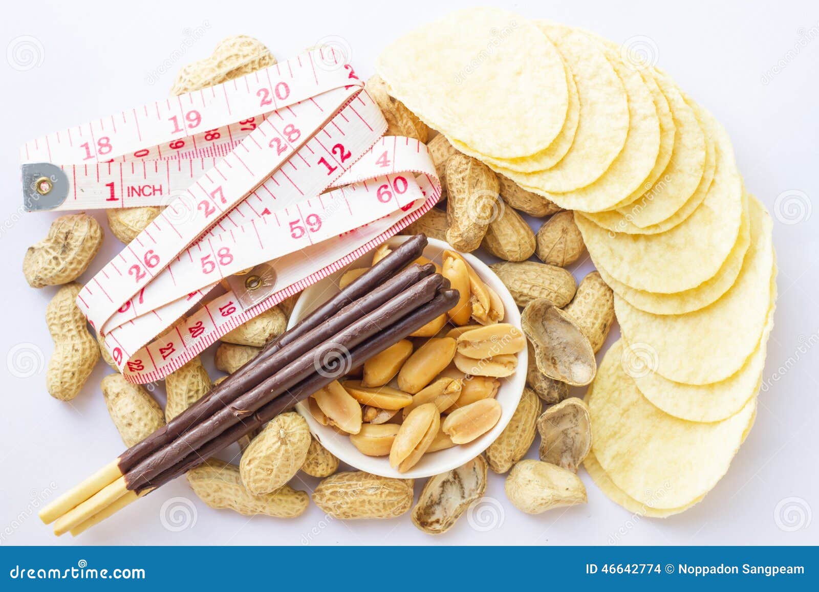 Pile of snacks on white stock photo. Image of gold, chip - 46642774