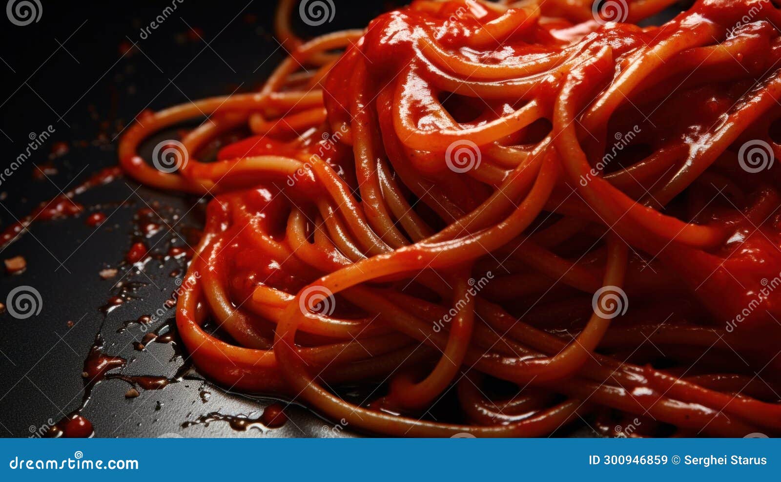 A Pile of Spaghetti Covered in Sauce on a Black Surface, AI Stock Image ...