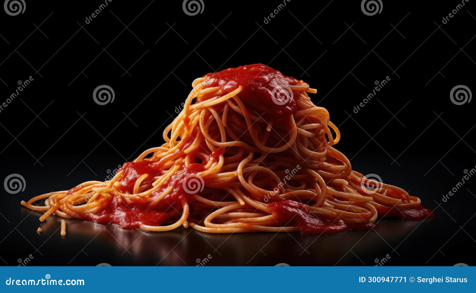 A Pile of Spaghetti with Ketchup on Top and a Black Background, AI ...