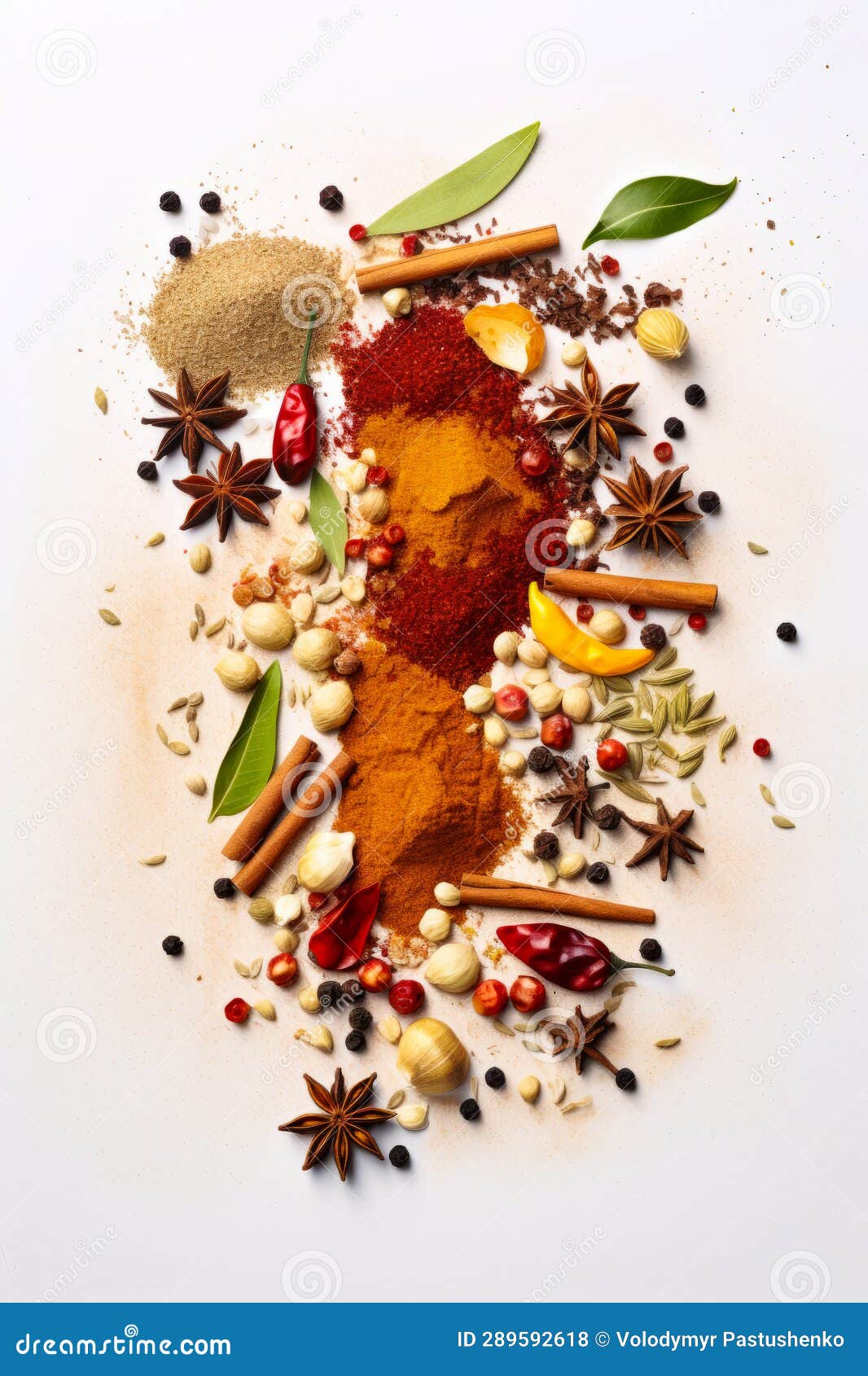Pile of Spices and Spices on White Surface with Leaves. Generative AI ...