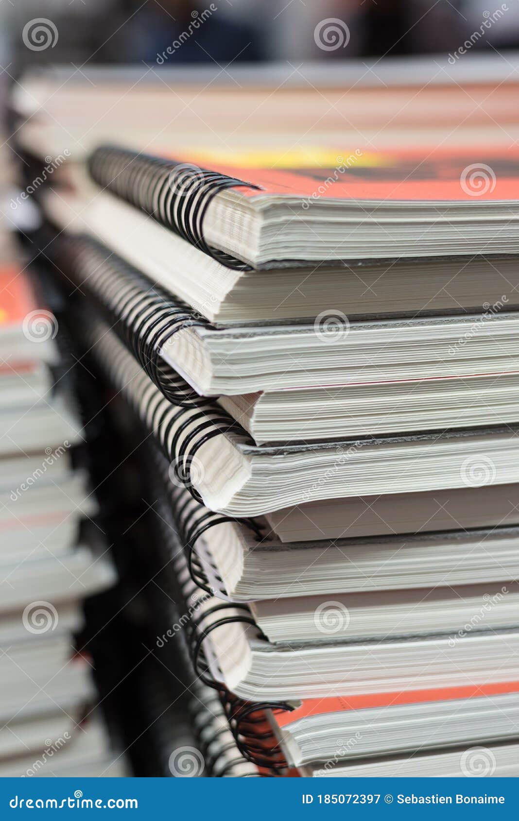 Pile of spiral notebooks stock image. Image of objects - 185072397
