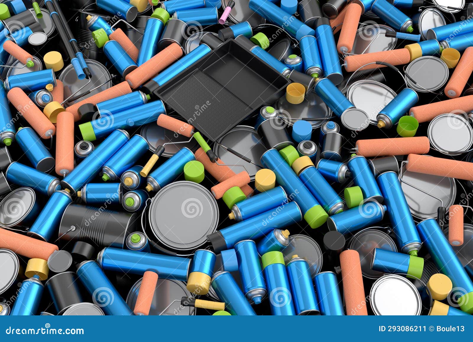 Pile of Spray Paint Cans on Black Background. Spray Bottle and ...