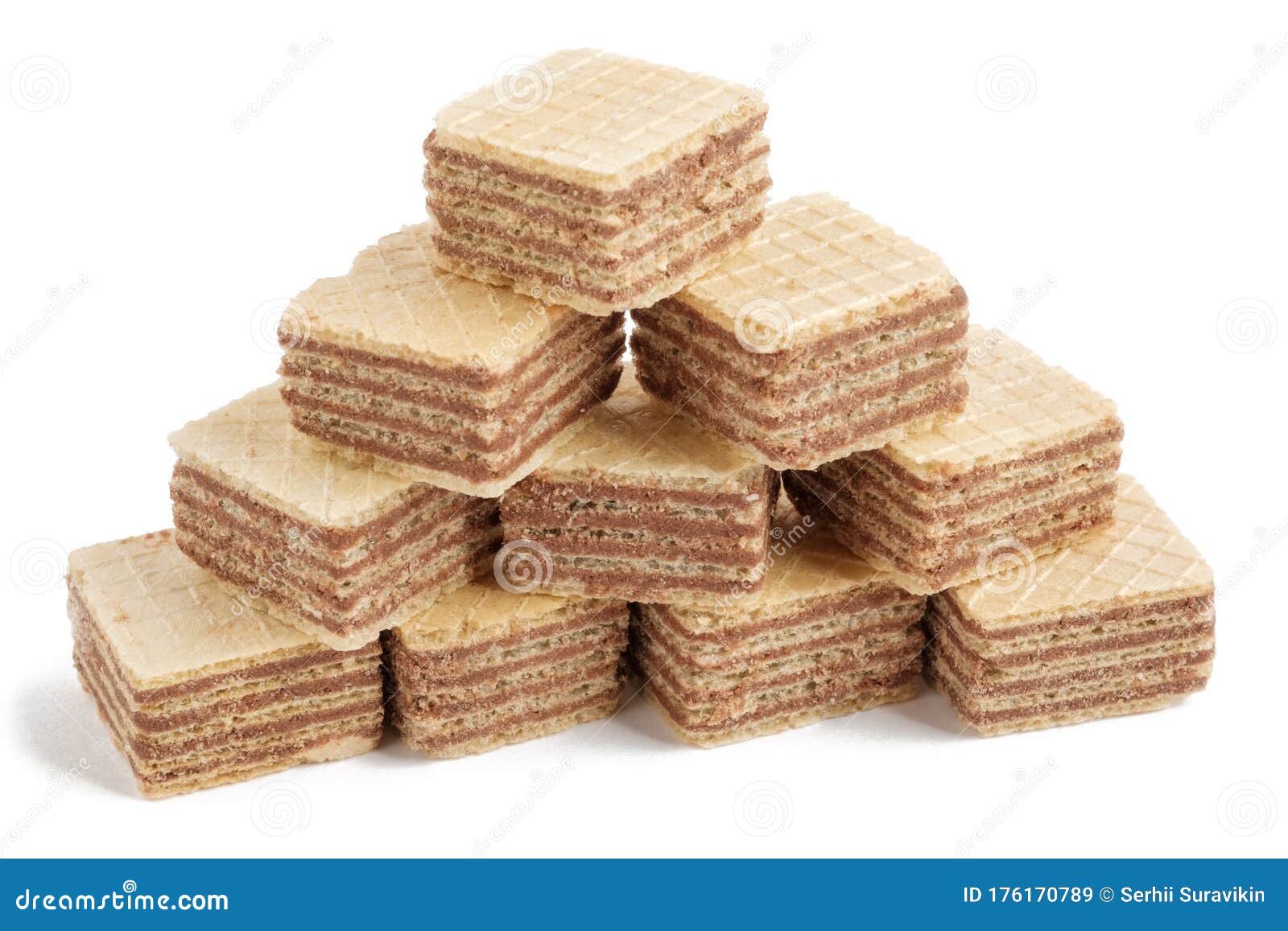Pile of Square Wafer Biscuits in Shape of Pyramid Isolated on White ...