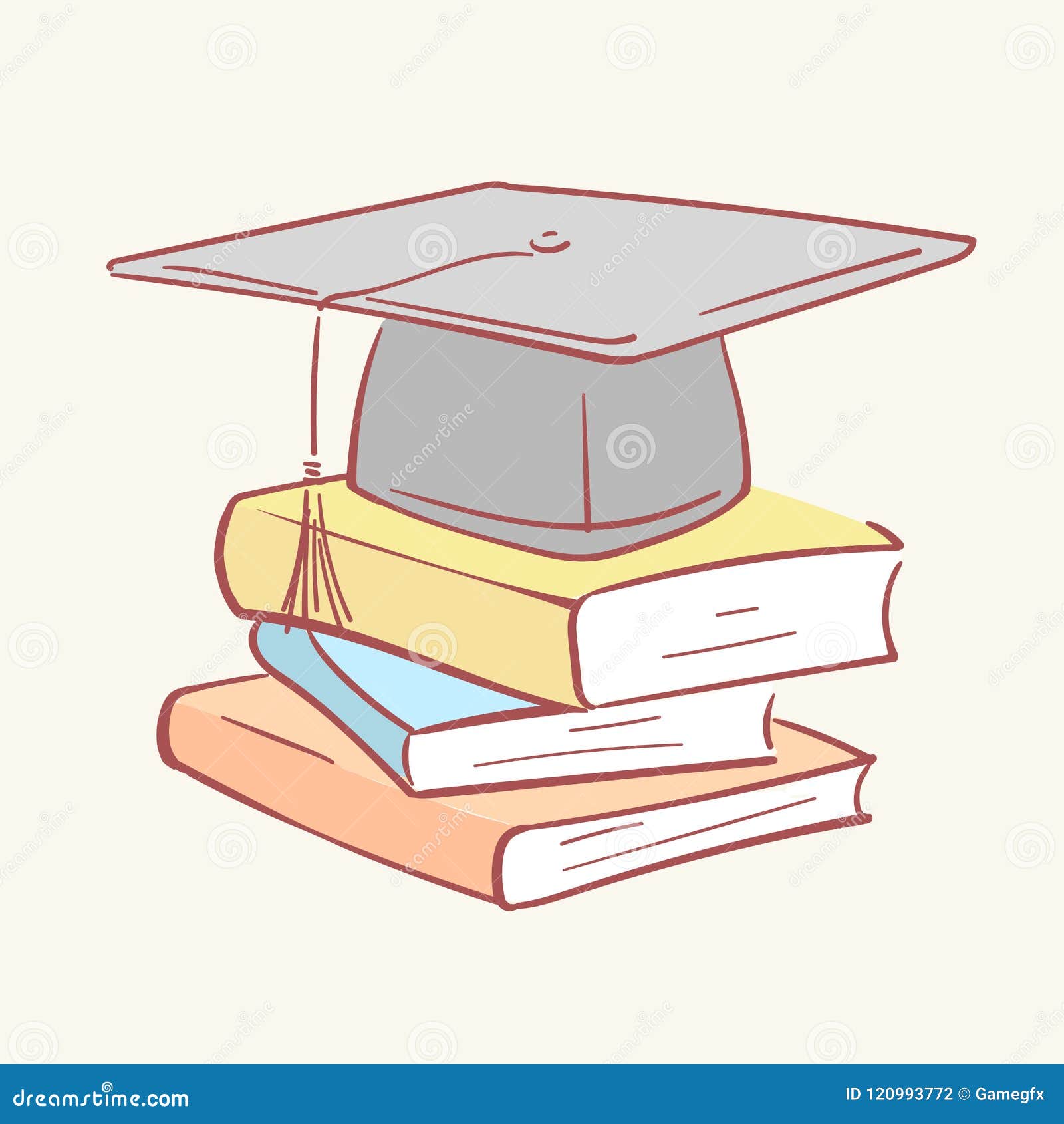 Pile Stack Graduation Academic Cap Books Hand Drawn Style Vector Doodle ...