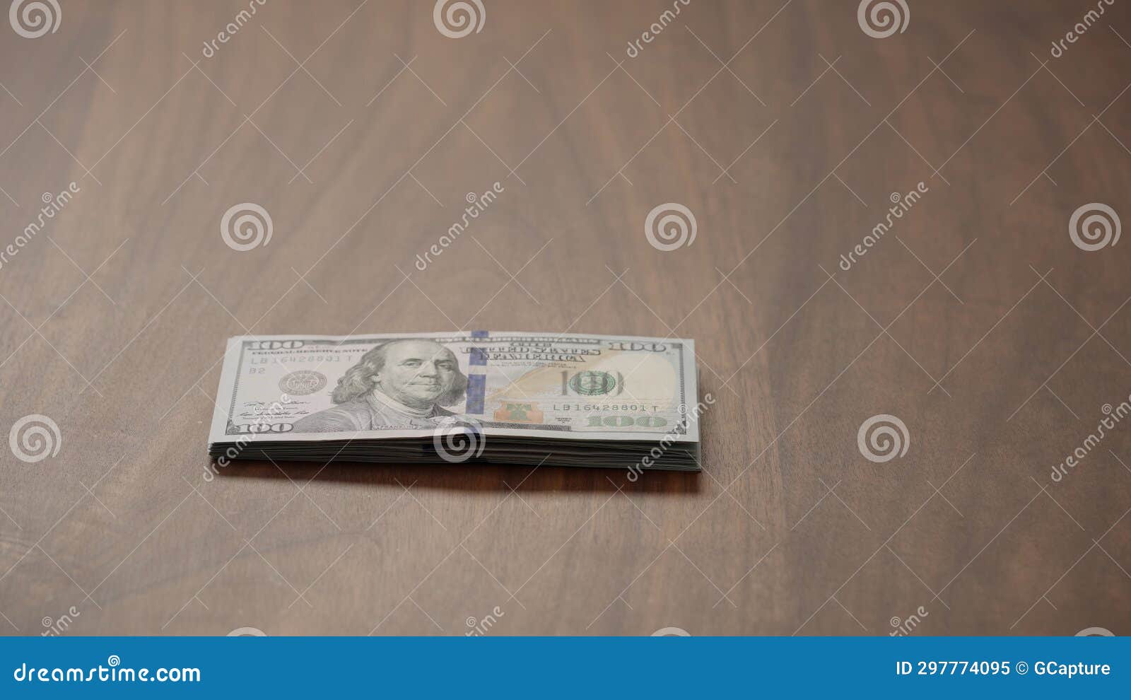 Pile Stack of Hundred Dollar Bills on Walnut Table Shot Stock Image ...