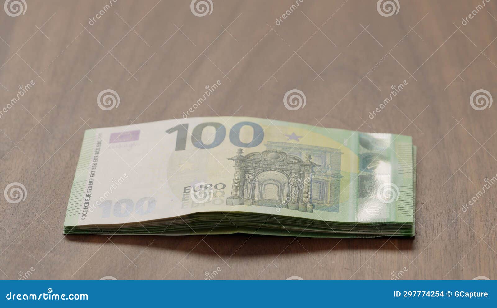 Pile Stack of Hundred Euro Bills on Walnut Table Shot Stock Photo ...