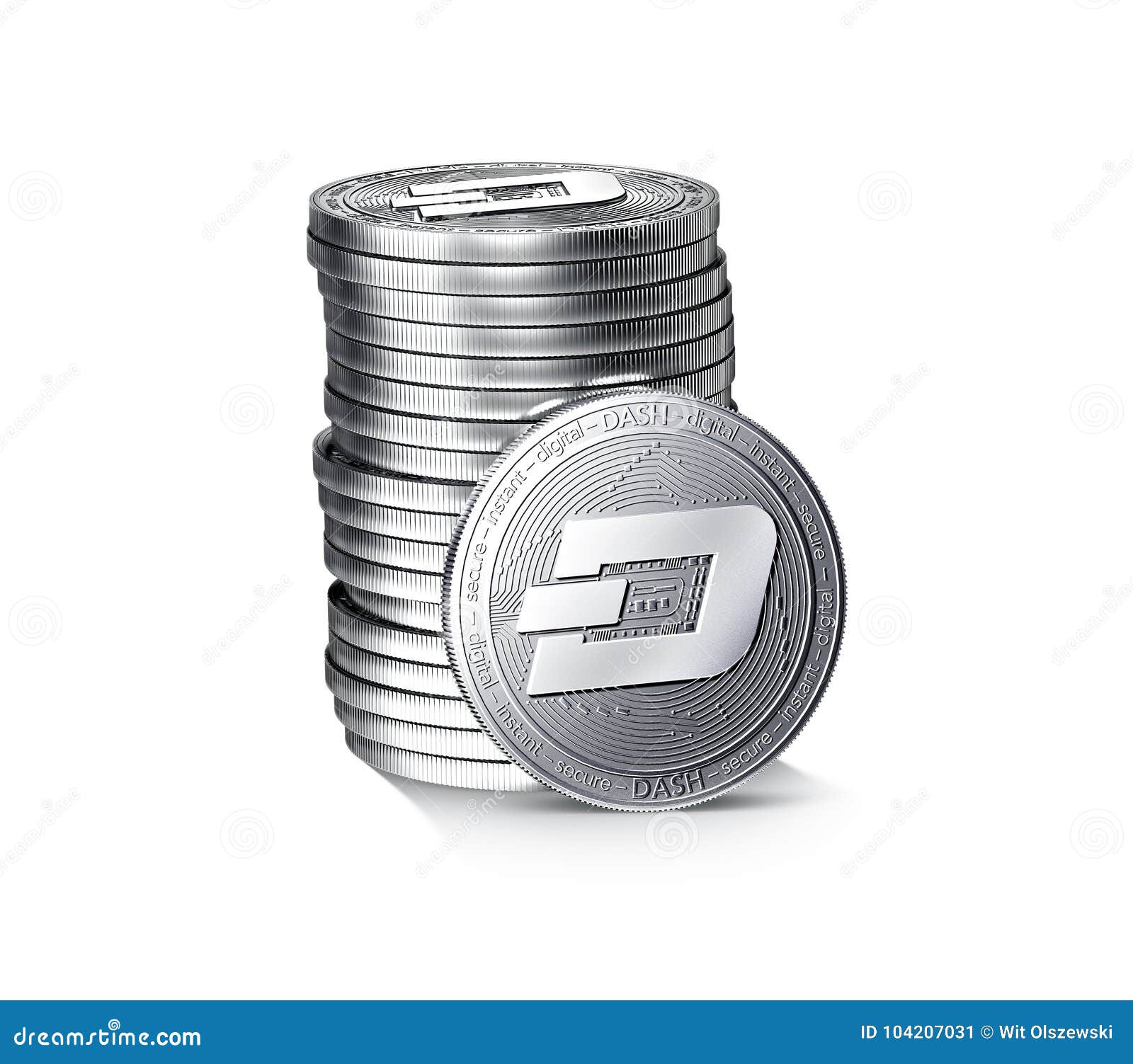 Pile or Stack of Silver Dash Coins Isolated on White Background. Stock ...