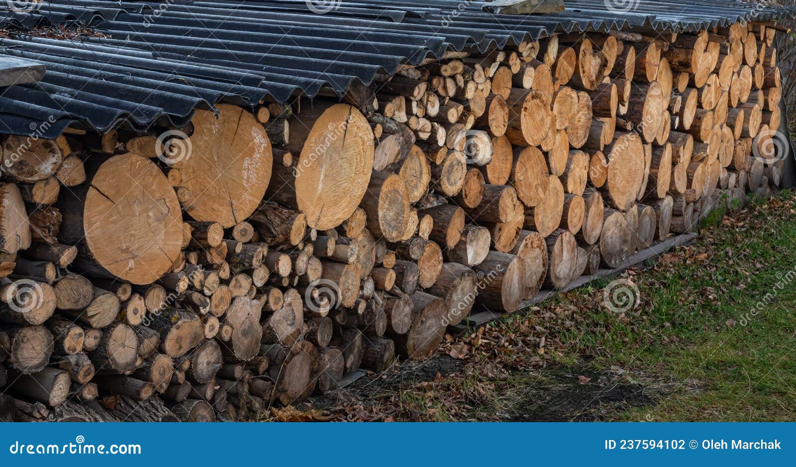 Pile of Stacked Triangle Firewood Prepared for Fireplace and Boiler ...