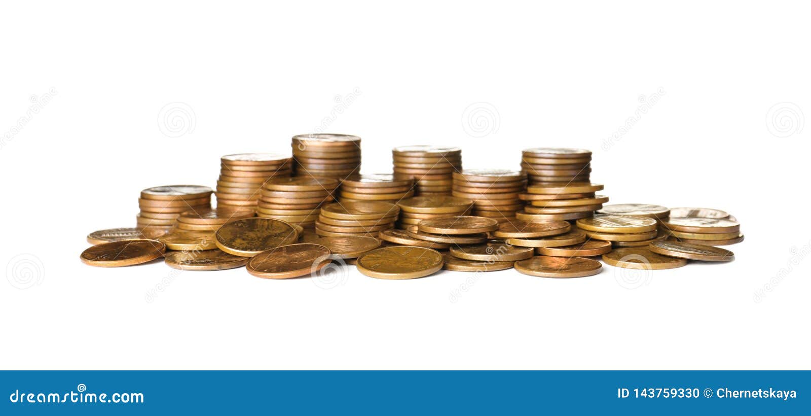 Pile and Stacks of US Coins on White Stock Photo - Image of bank ...