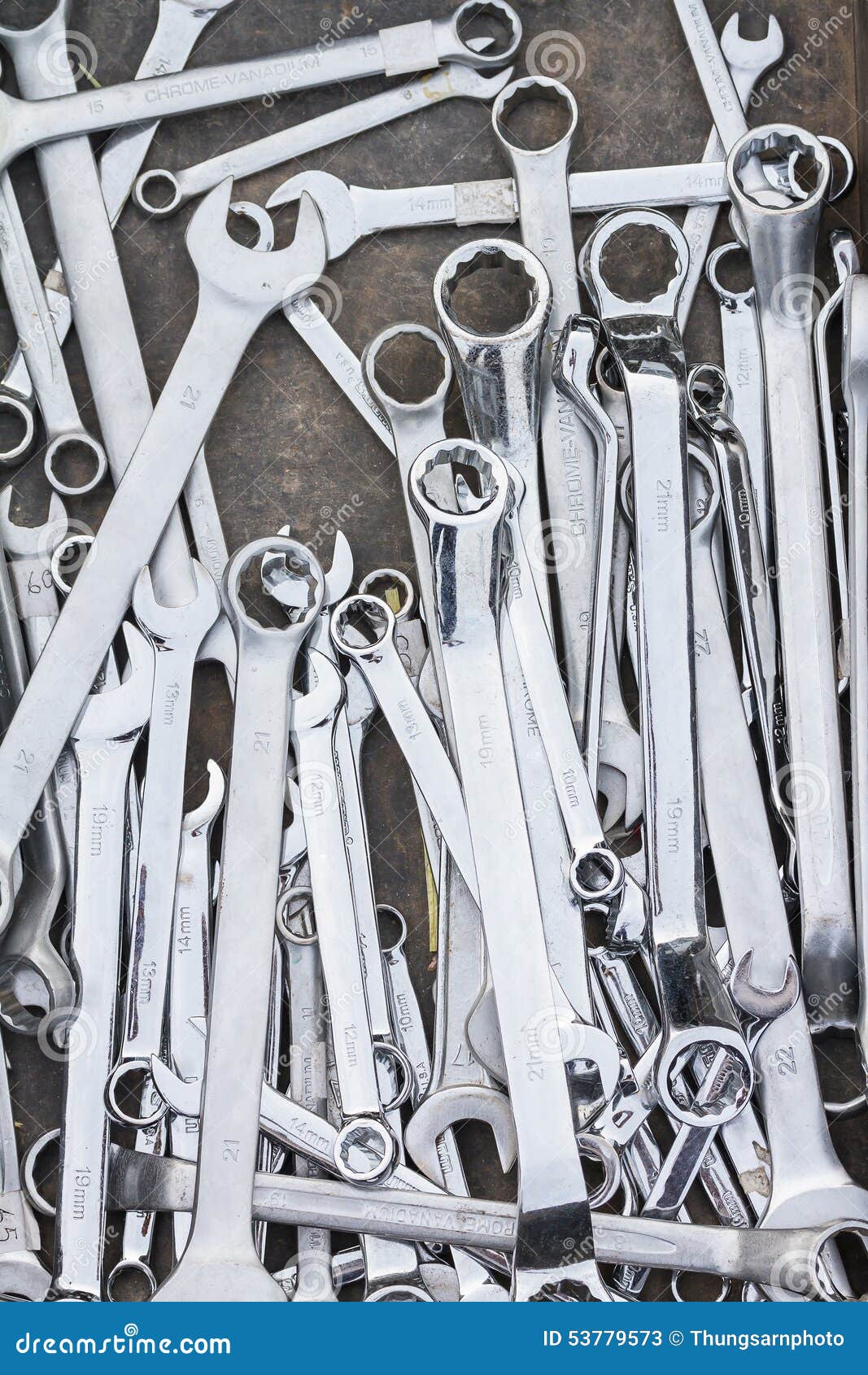 Pile Of Old Wrench. Mechanic Tools. Closeup Set Of Spanner In Tool Box ...