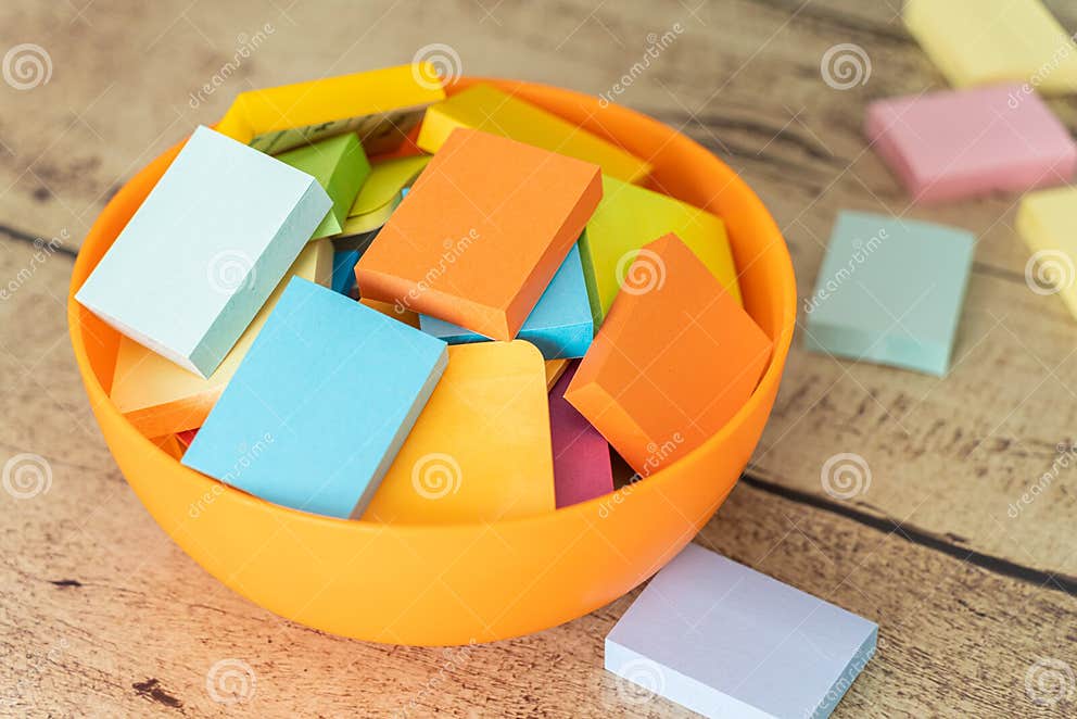 Pile of Sticky Notes on Office Table at Work Stock Photo - Image of ...