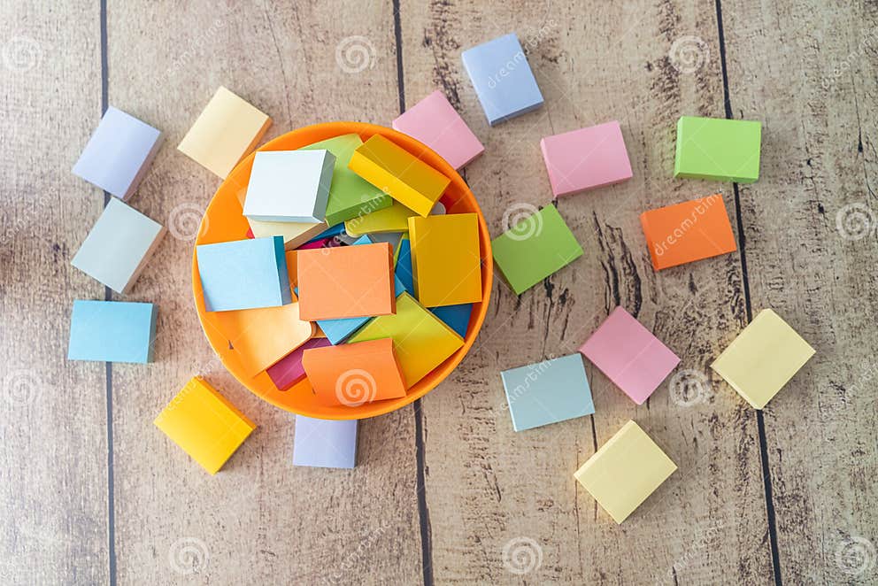 Pile of Sticky Notes on Office Table at Work Stock Image - Image of ...