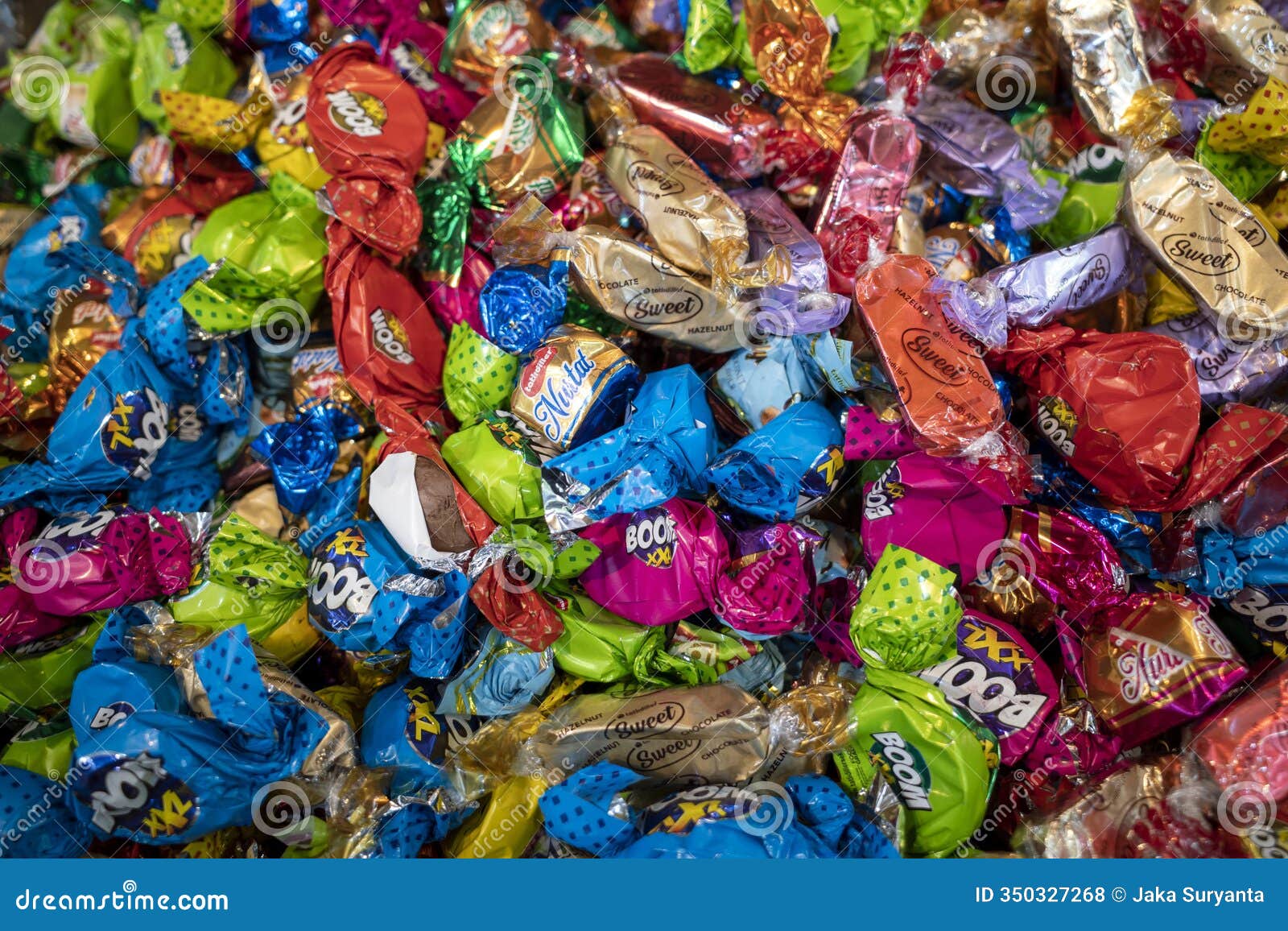 A Pile of Sweet Candy with Colorful Packagings and Wrappers Stock Photo ...