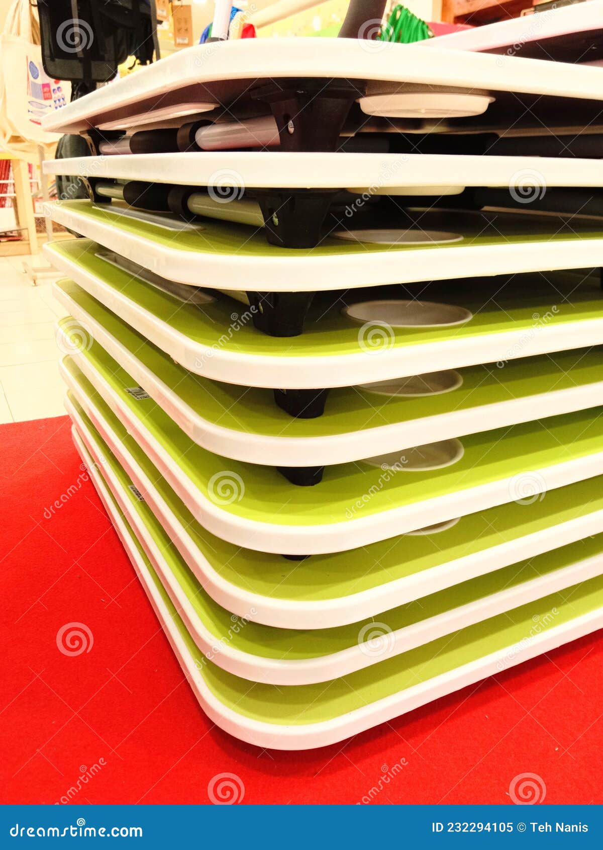 Pile of Table on the Red Table so Colourful Stock Image - Image of ...