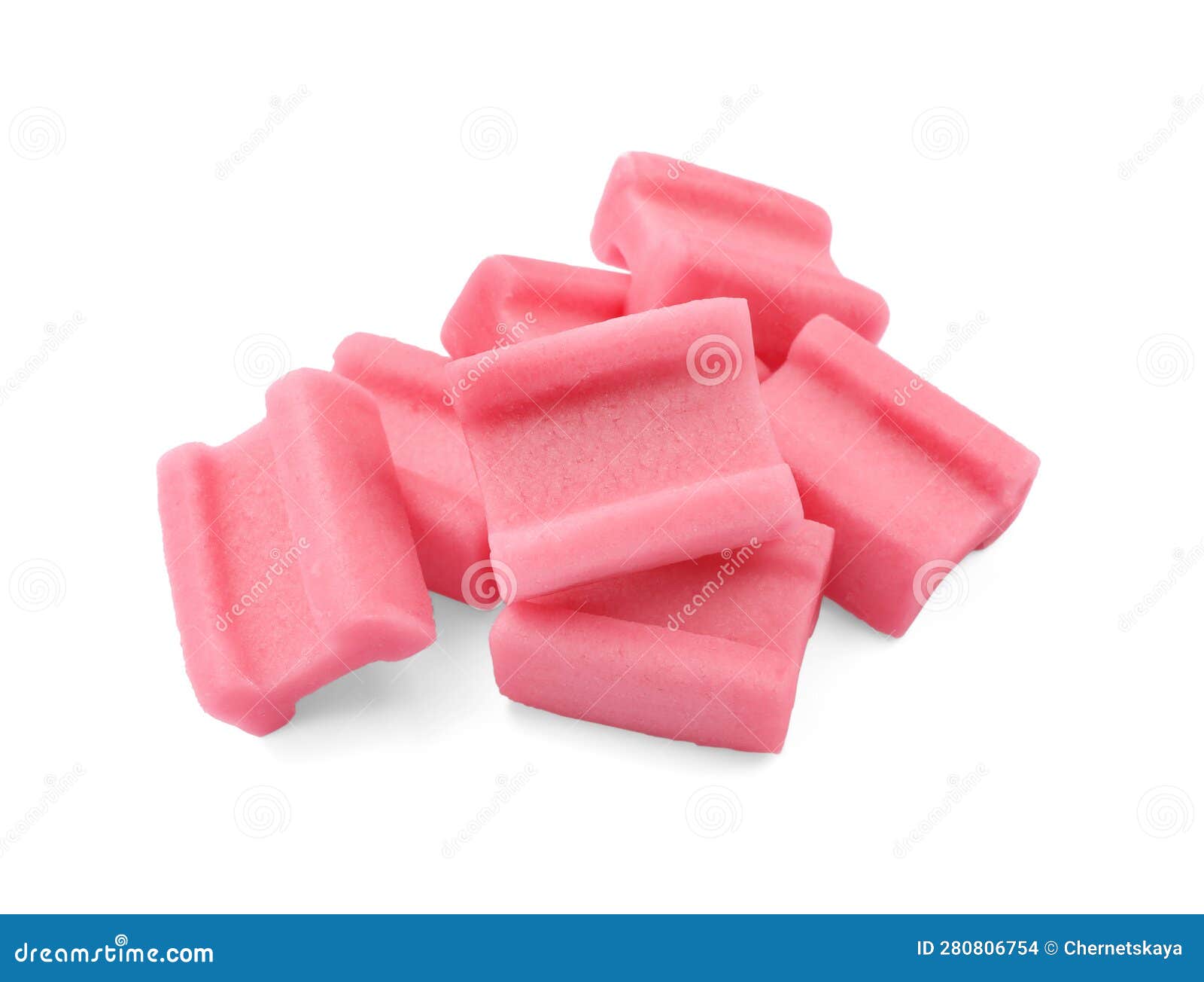 Pile of Tasty Pink Chewing Gums on White Background Stock Photo - Image ...