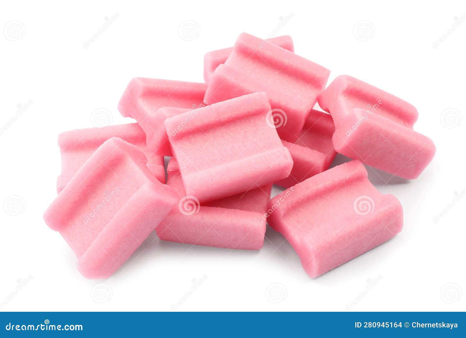 Pile of Tasty Pink Chewing Gums on White Background Stock Photo - Image ...