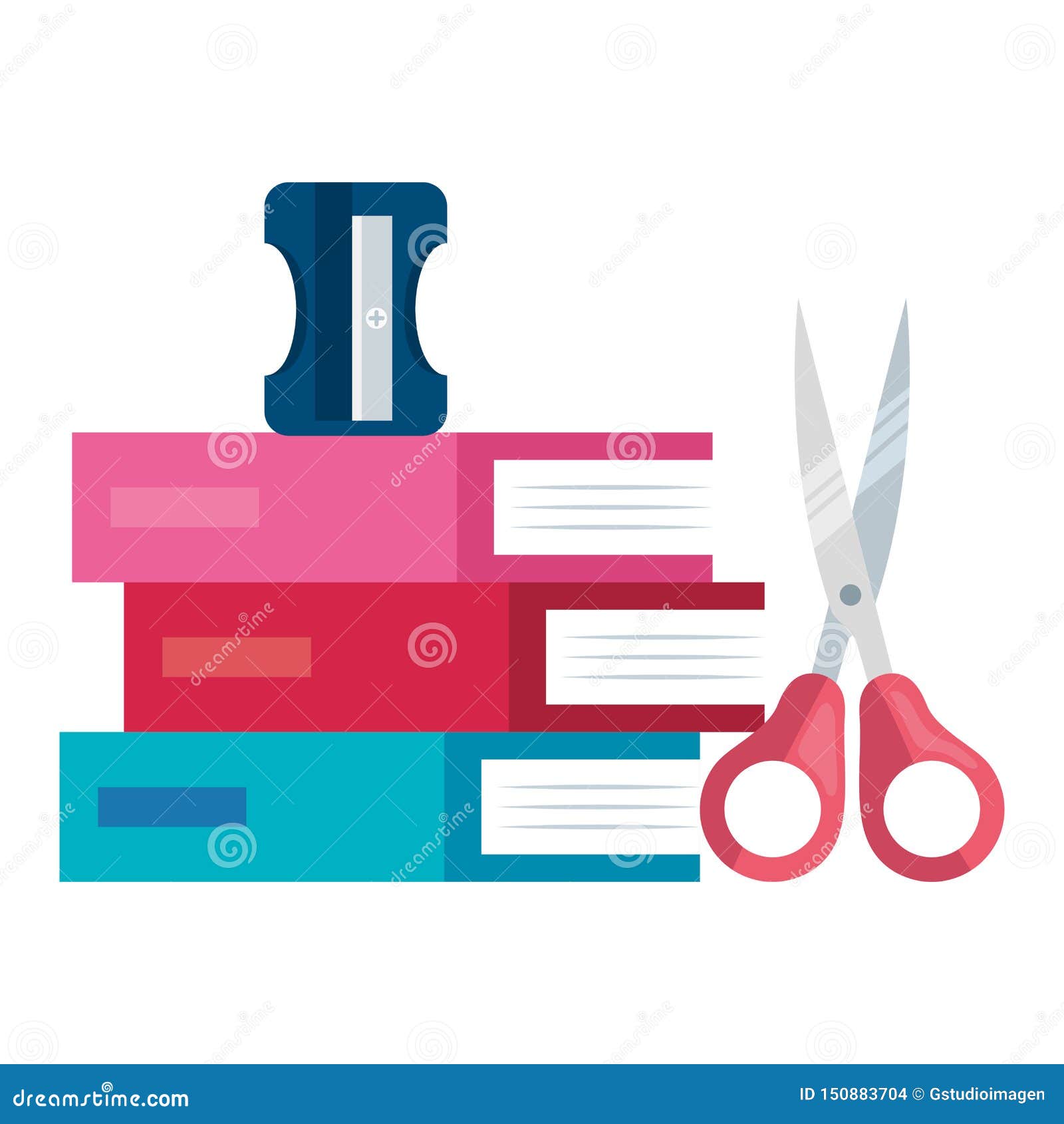 Pile Textbooks and Scissors and Sharpener Stock Illustration ...