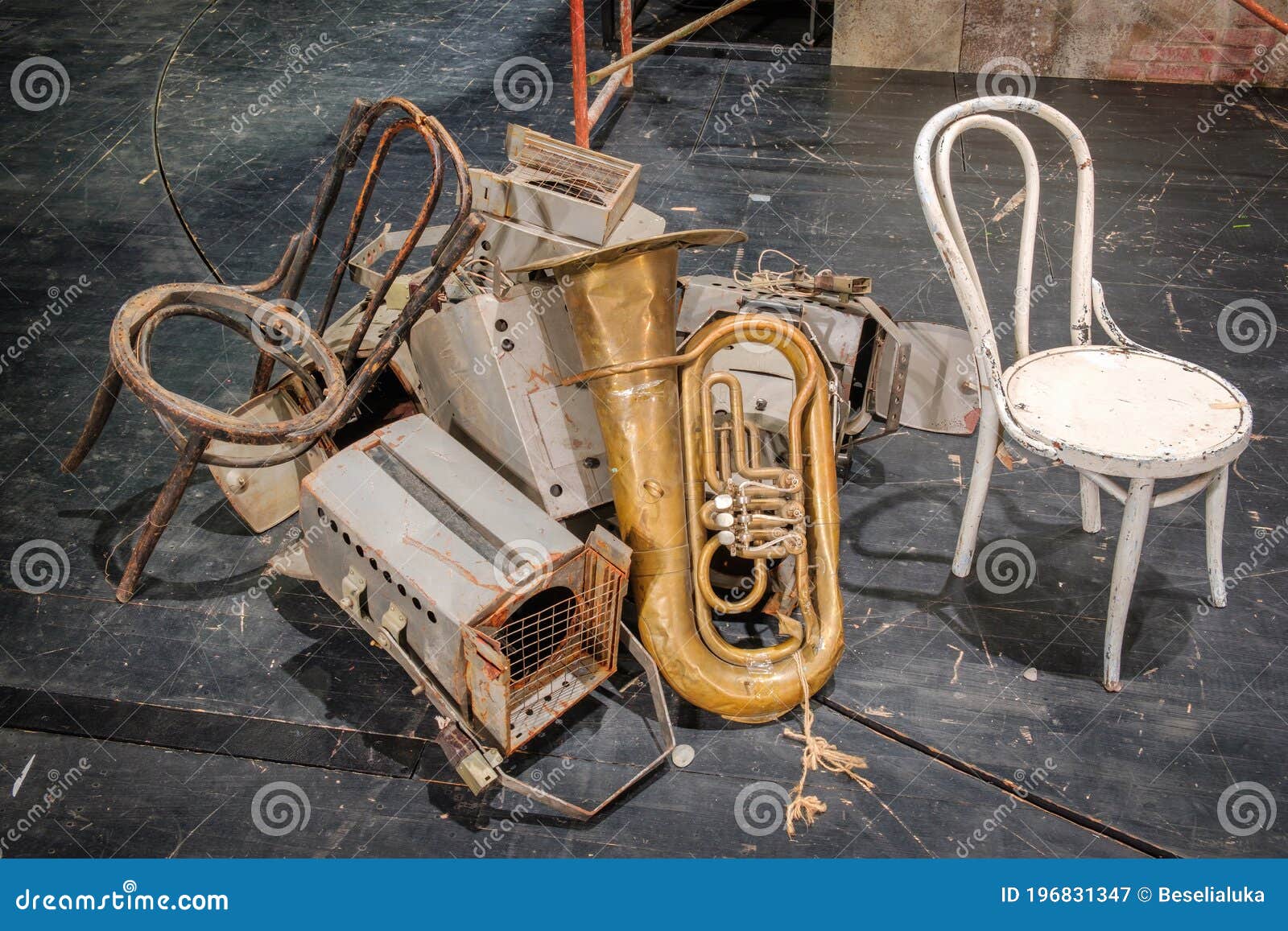 Pile of the Theater Decoration Requisites, Props and Equipment on the ...