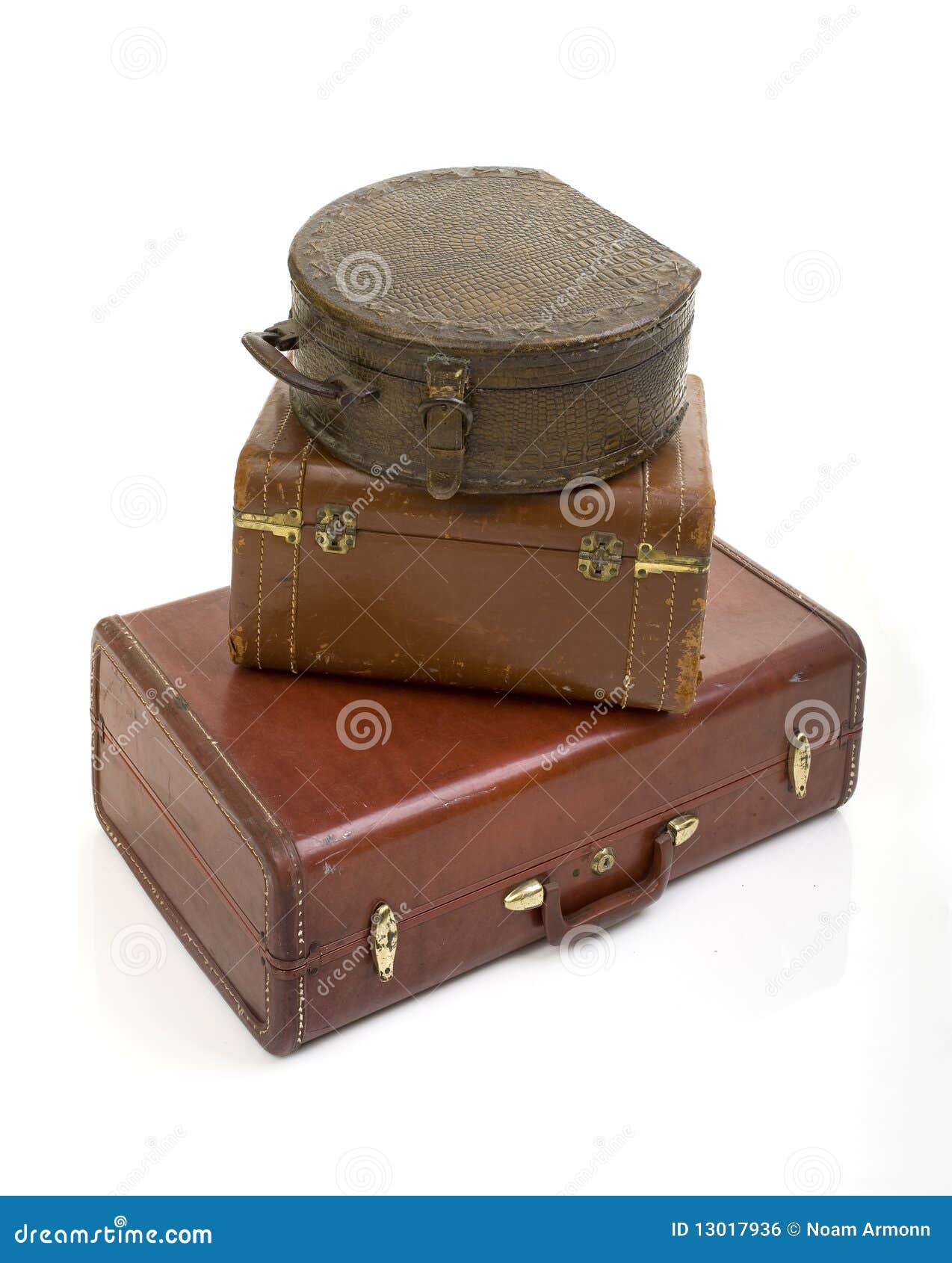 Pile of Three Vintage Suitcase Stock Photo - Image of destination ...