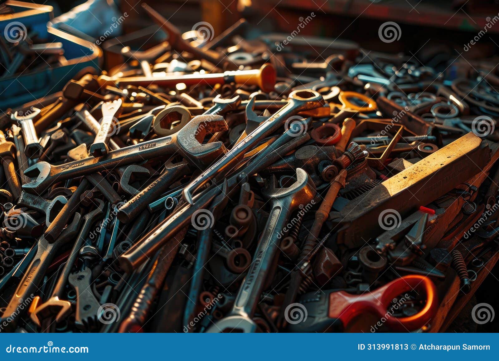 A Pile of Tools in Warm Light, Building and Measuring Tools, Generative ...