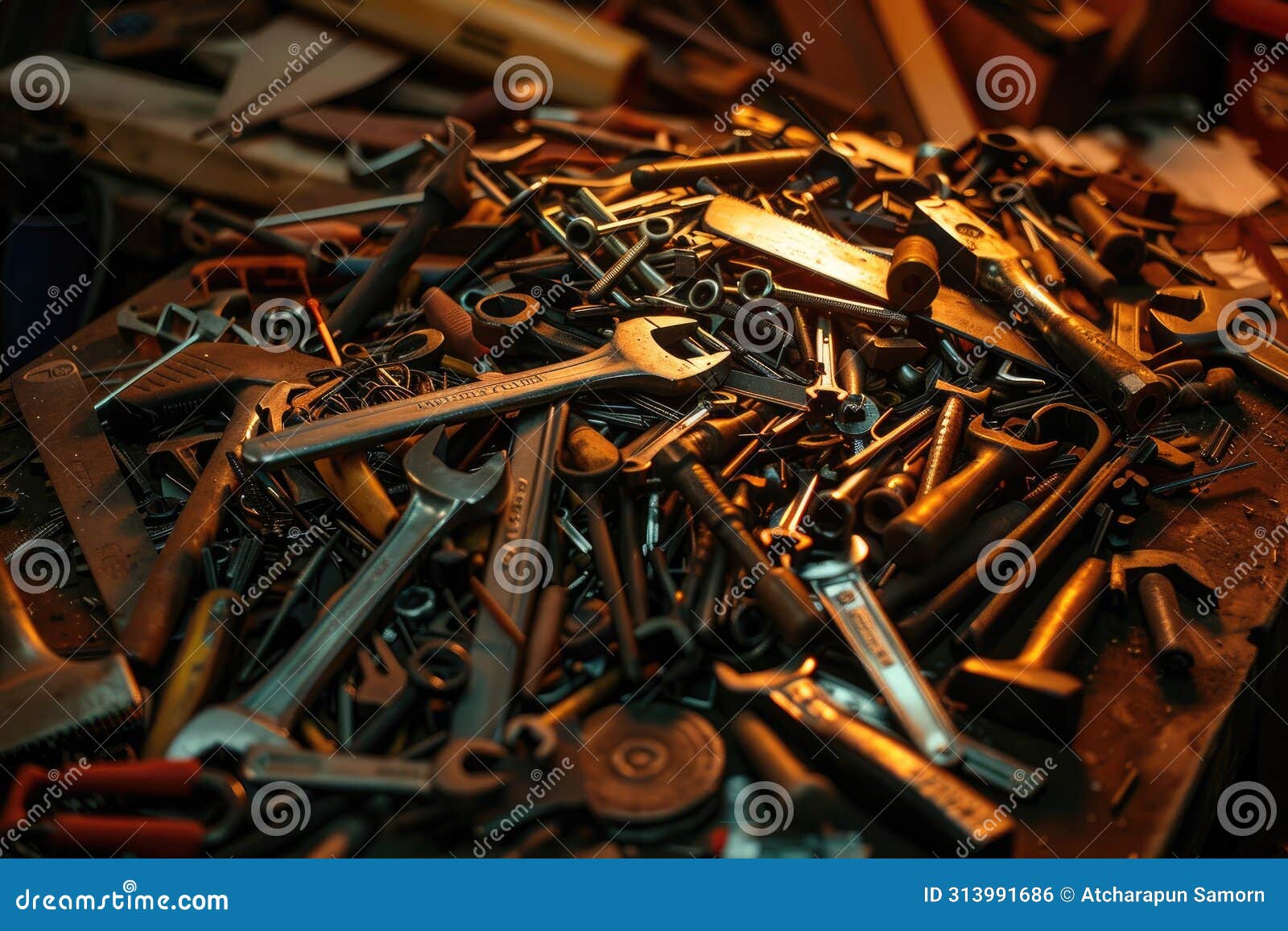 A Pile of Tools in Warm Light, Building and Measuring Tools, Generative ...