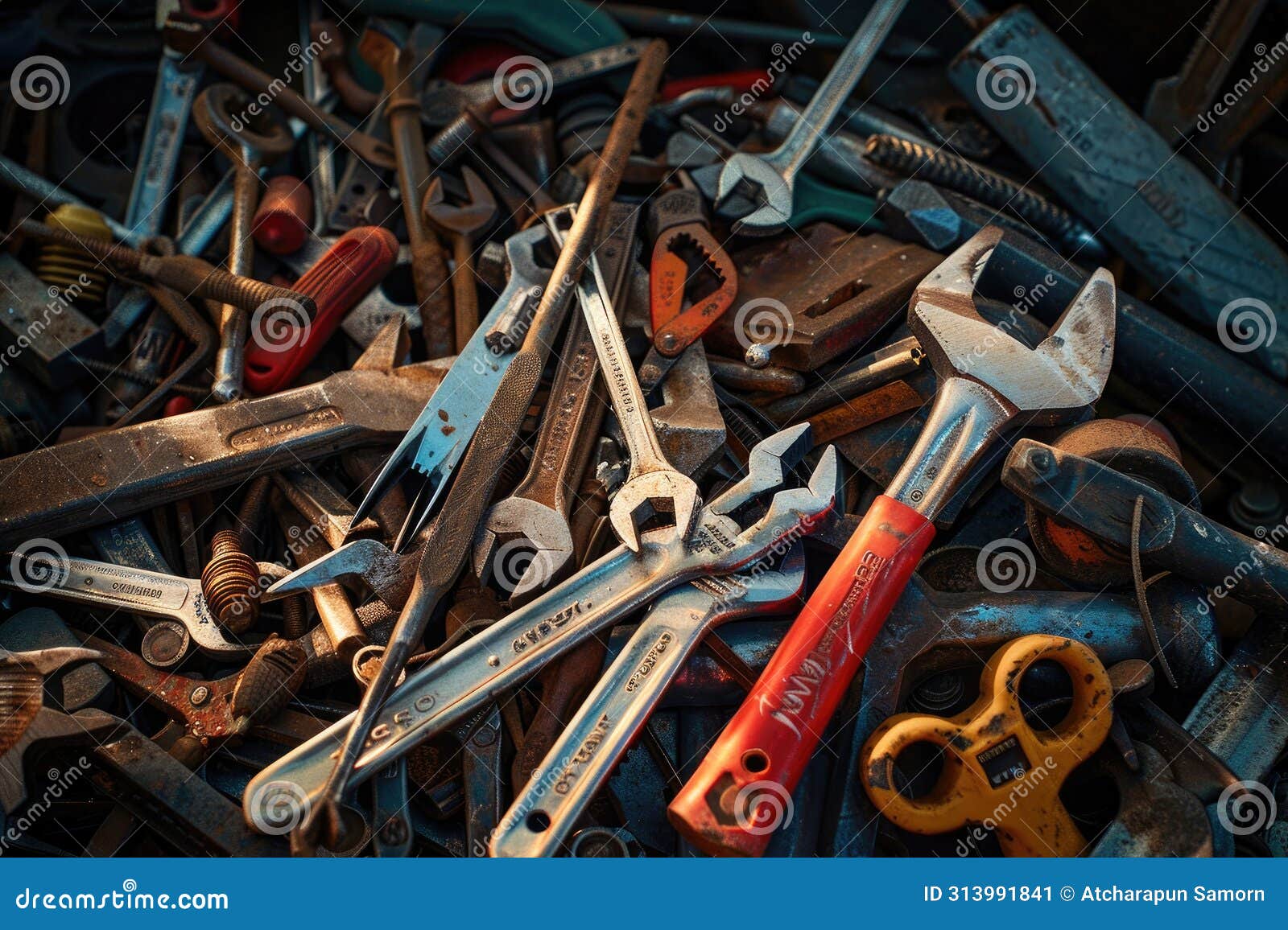 A Pile of Tools in Warm Light, Building and Measuring Tools, Generative ...