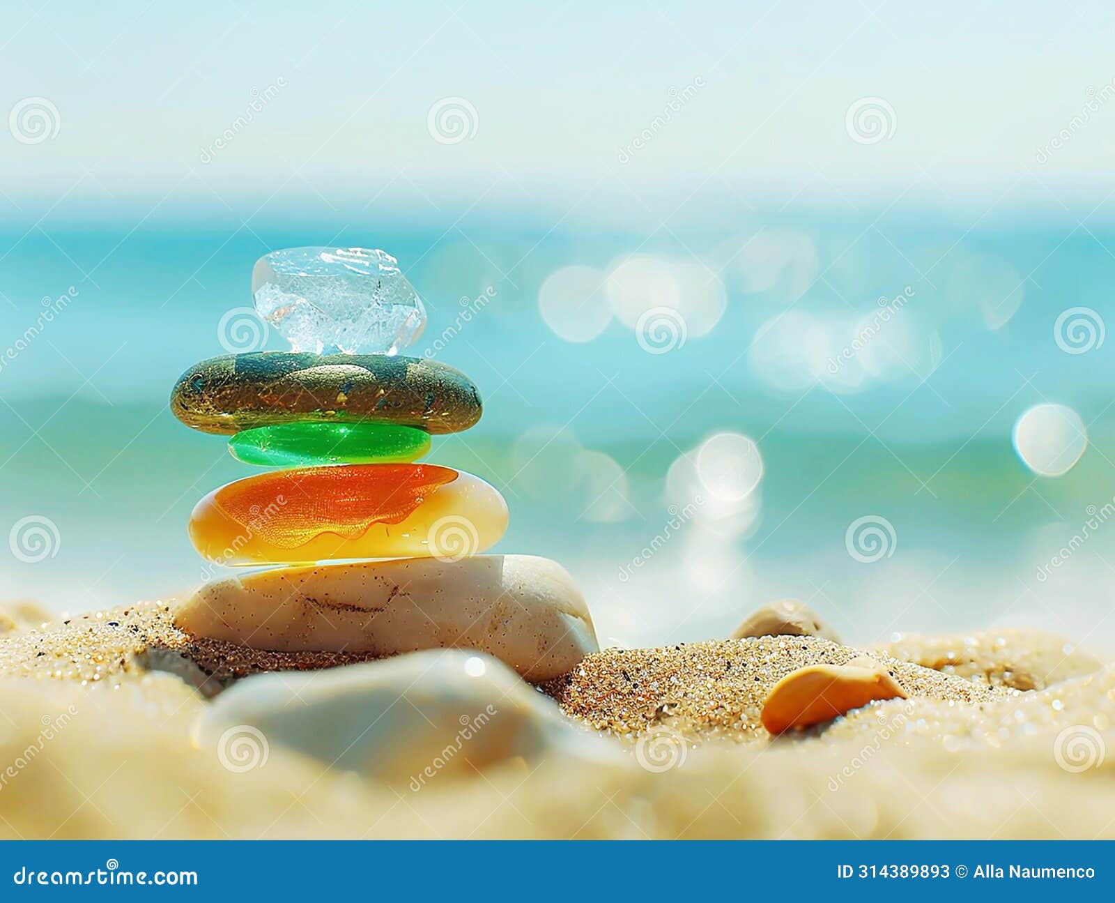 Pile of Transparent Colored Stones on the Beach at the Background the ...