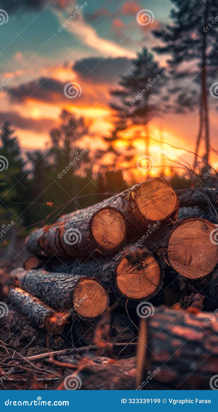 Pile of Tree Logs in a Forest during Sunset, Nature and Logging Concept ...