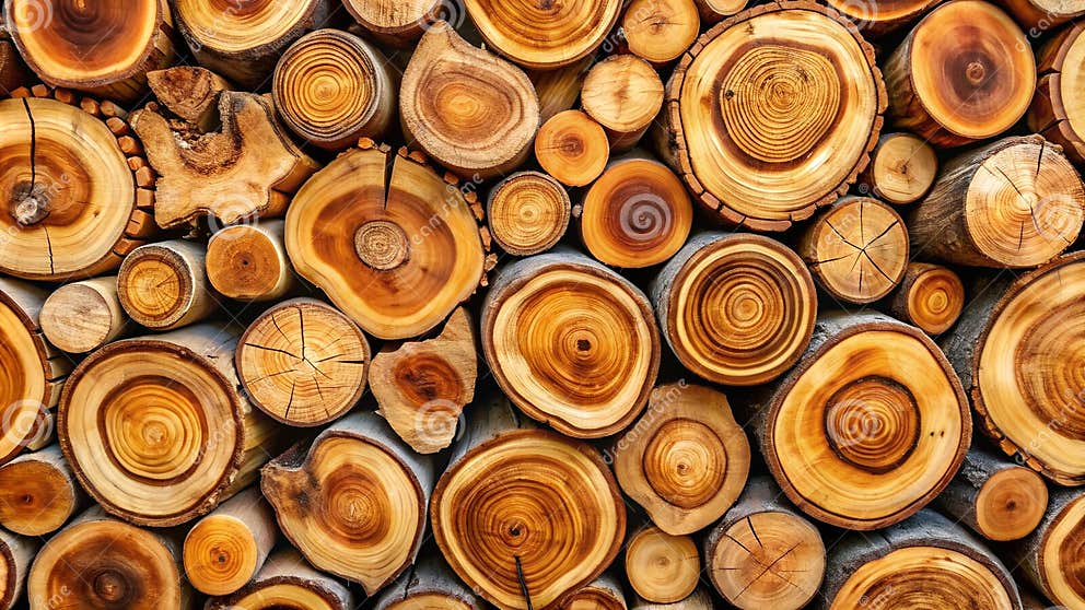 Pile of Tree Trunks and Branches Arranged Together Abstract Background ...