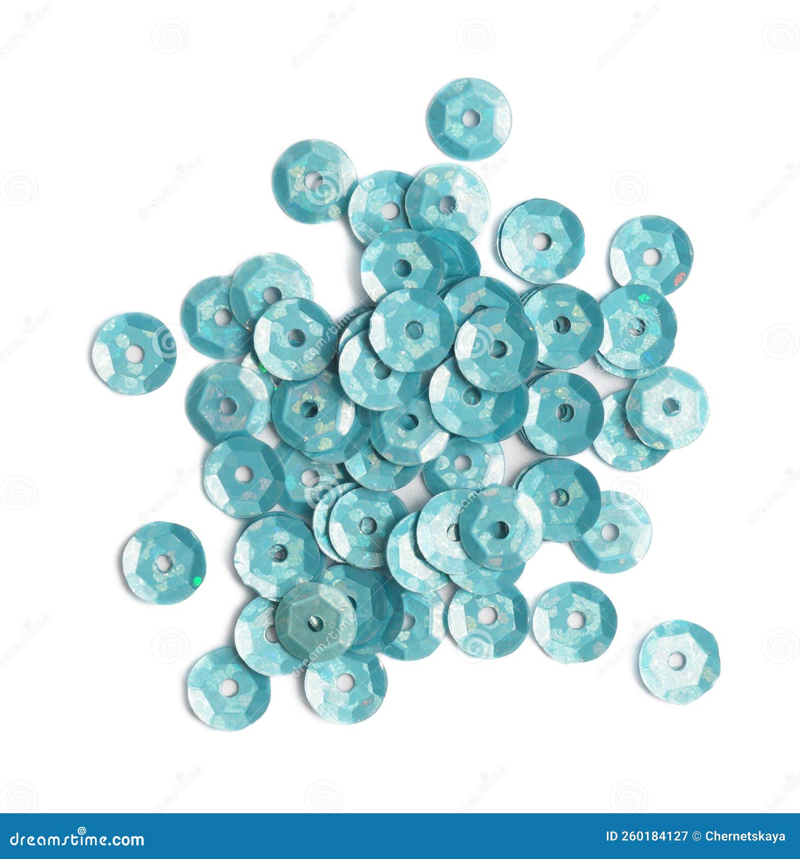 Pile of Turquoise Sequins Isolated on White, Top View Stock Image ...