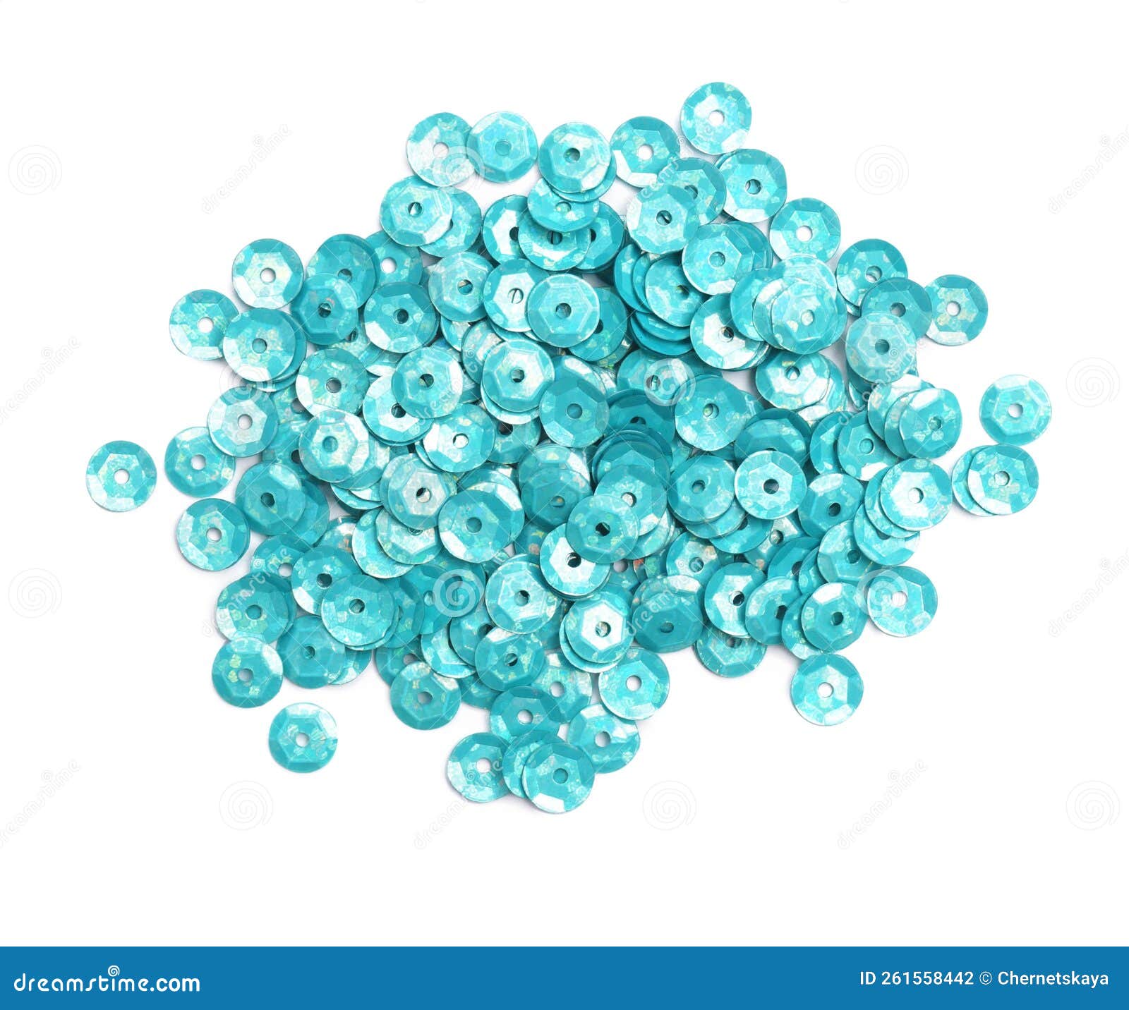 Pile of Turquoise Sequins on White Background, Top View Stock Photo ...