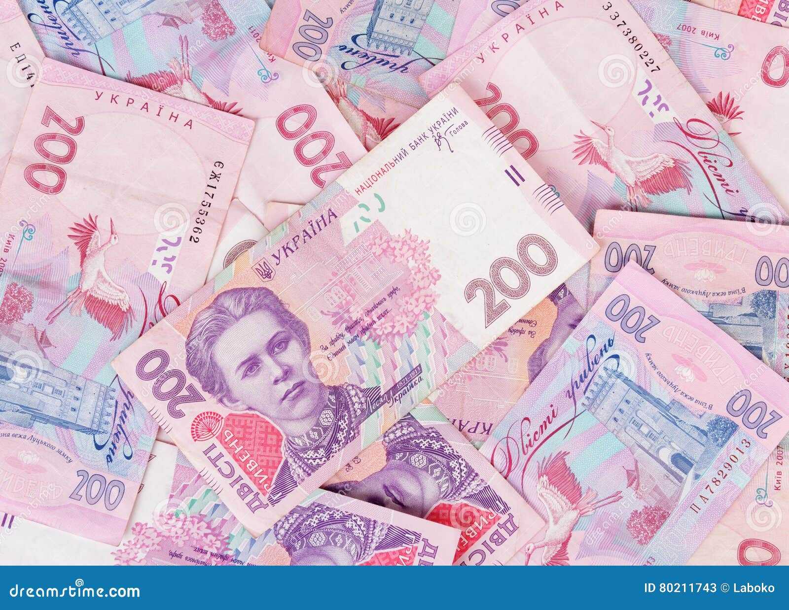 Pile Ukrainian Money in Denomination 200 UAH. Background. Stock Image ...
