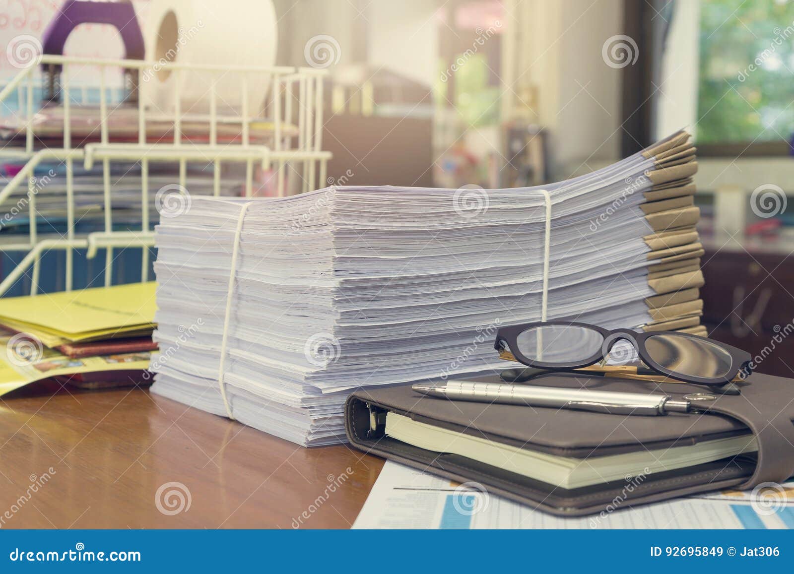 Pile of Unfinished Documents on Office Desk Stock Image - Image of ...