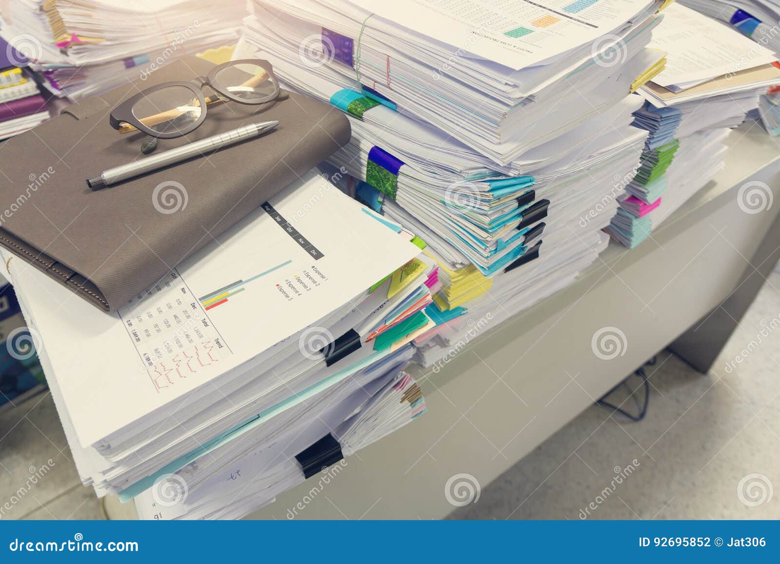 Pile of Unfinished Documents on Office Desk Stock Photo - Image of ...