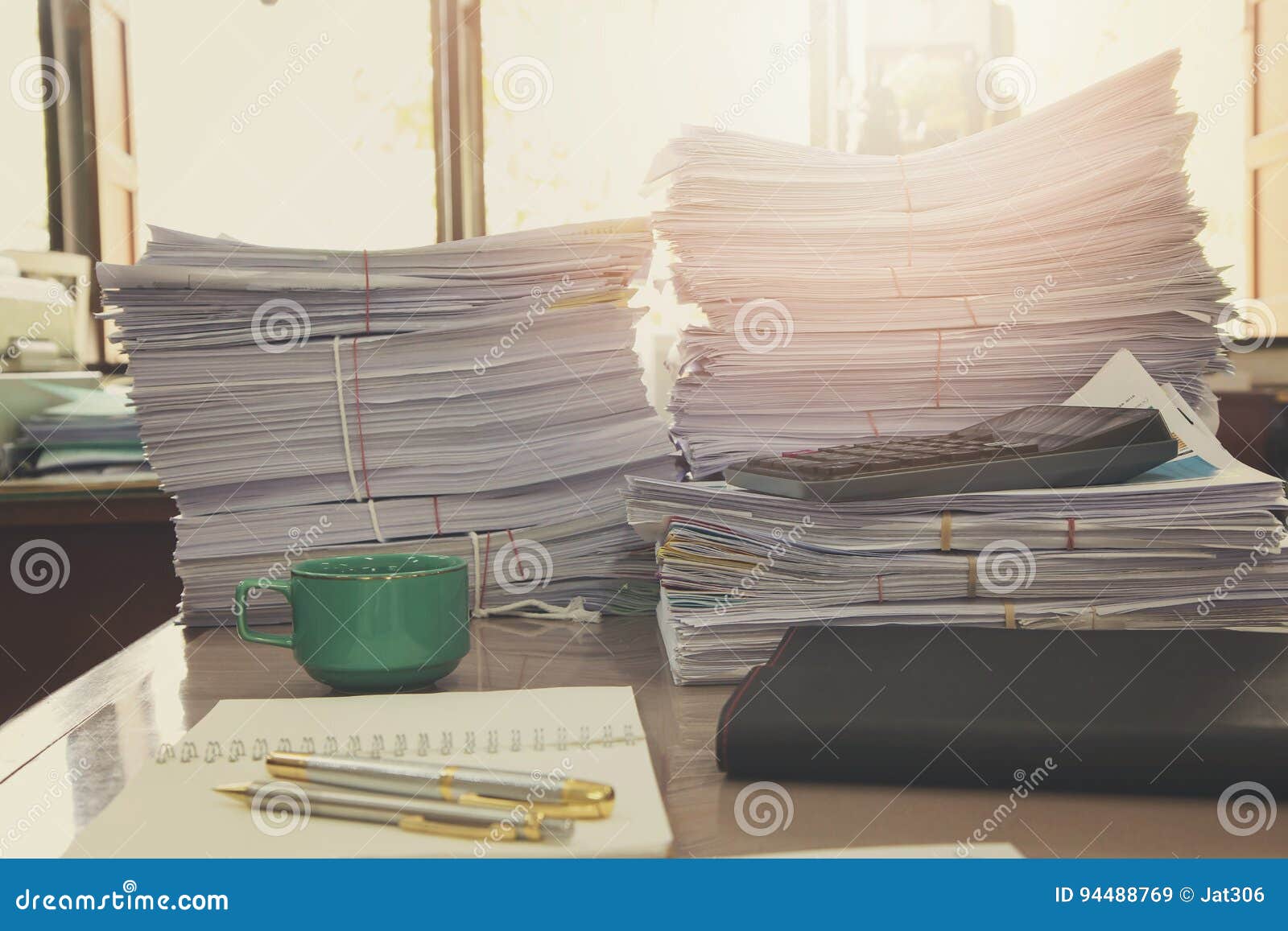 Pile of Unfinished Documents on Office Desk, Stack of Business Paper ...