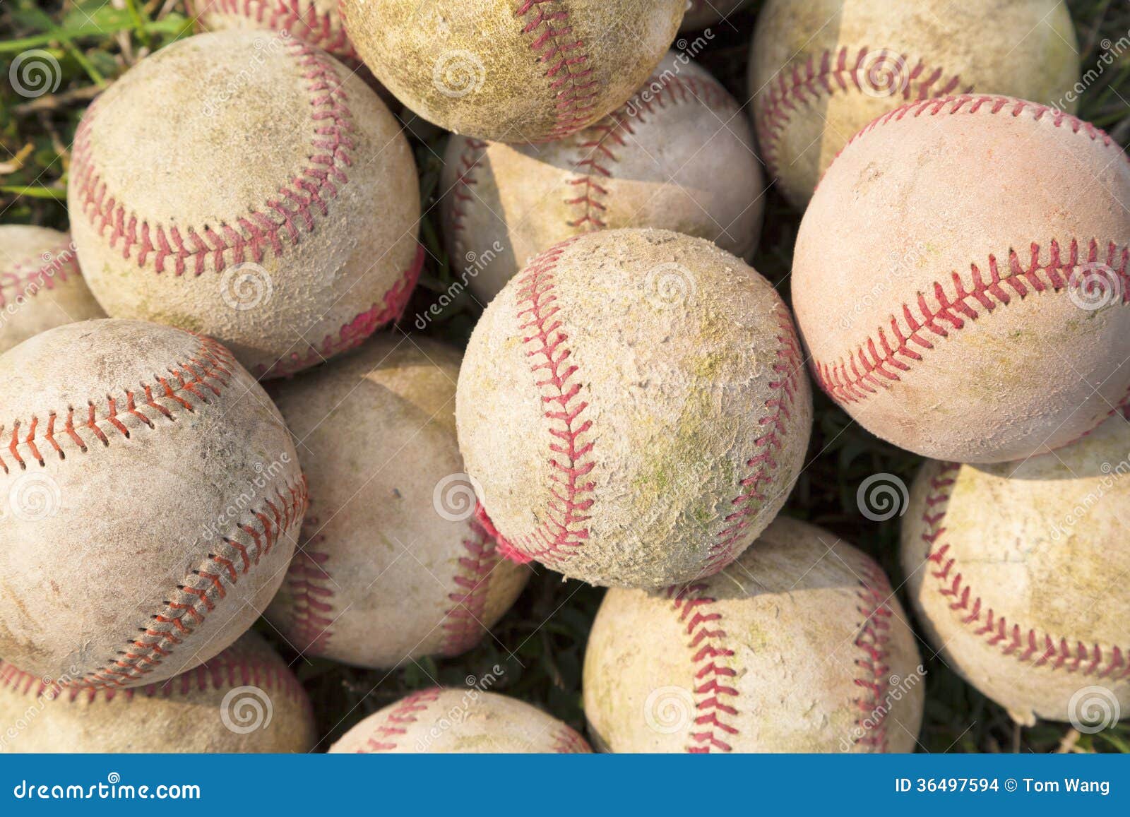 Pile Up a Stack of Old Baseball in Green Stock Photo - Image of ...