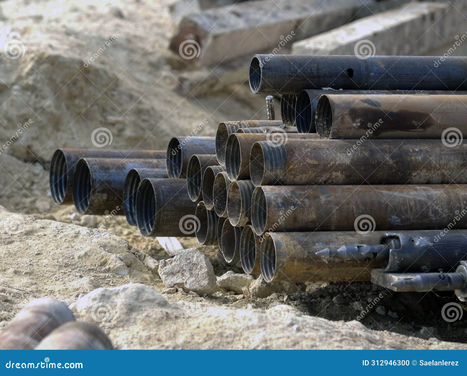 Pile of Used Drilling Pipes Stock Photo - Image of used, industry ...
