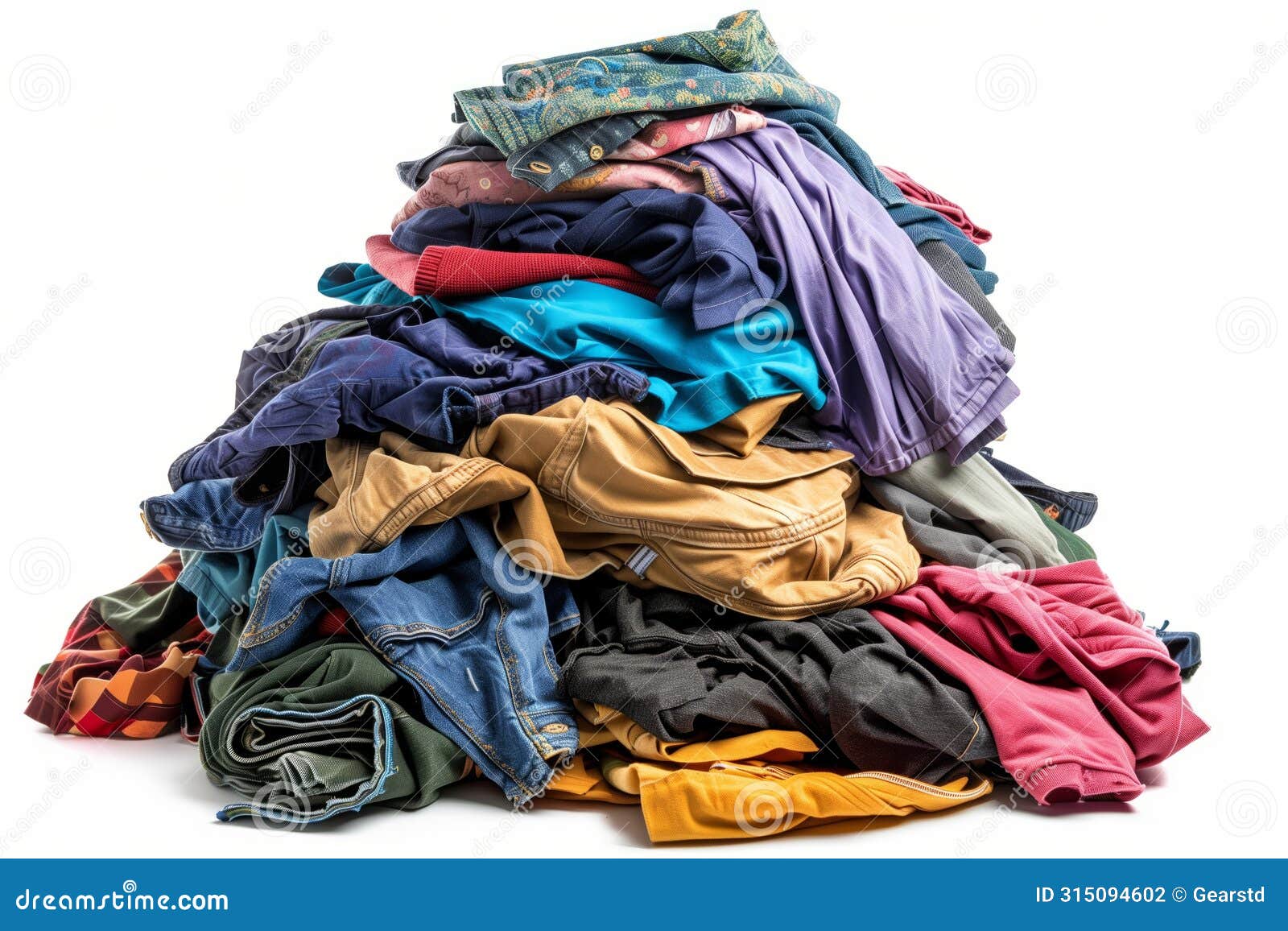 Pile of Various Clothes with Denim on White Background Stock Photo ...