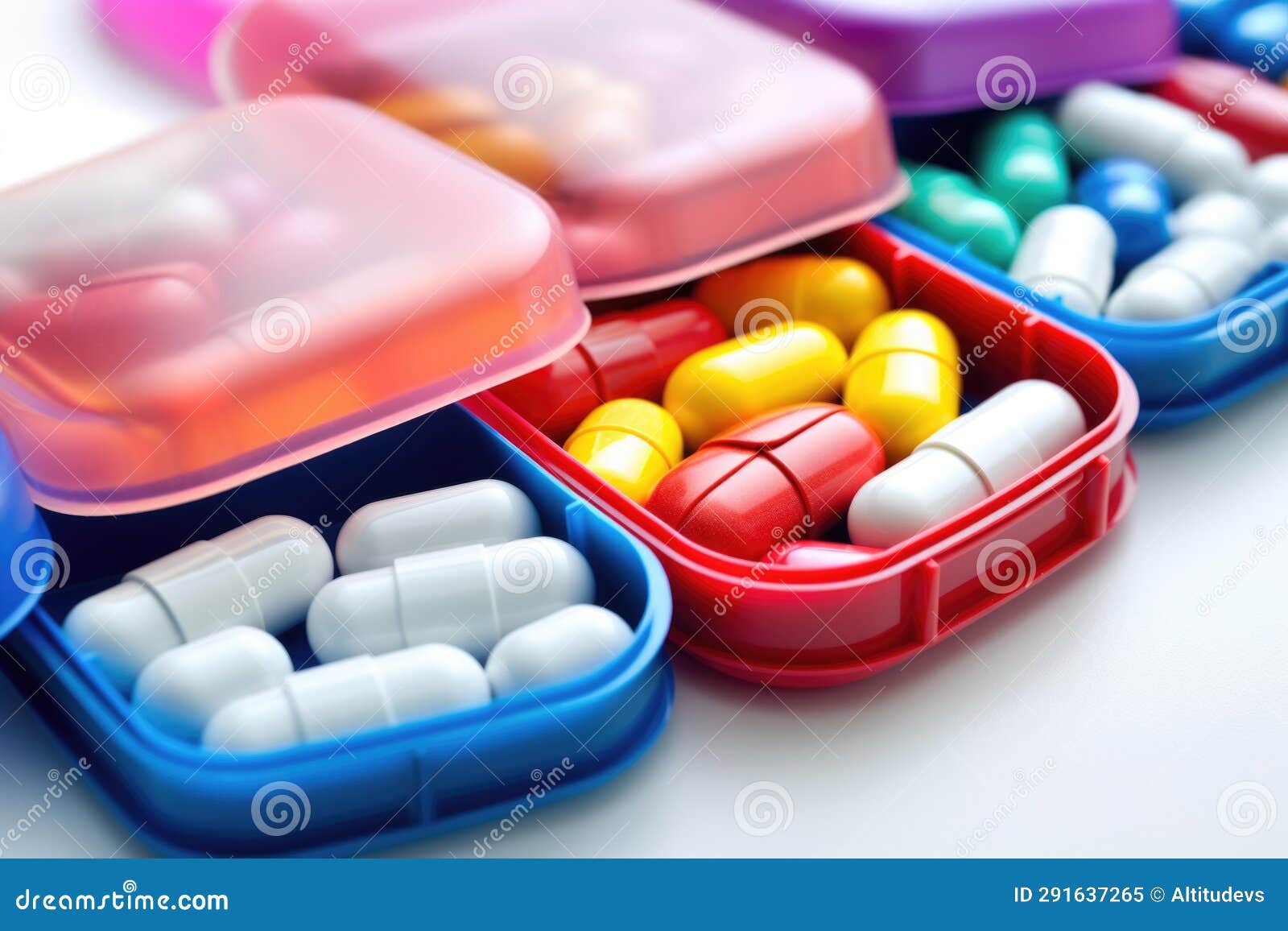 A Pile of Various Color-coded Pill Boxes Stock Image - Image of ...