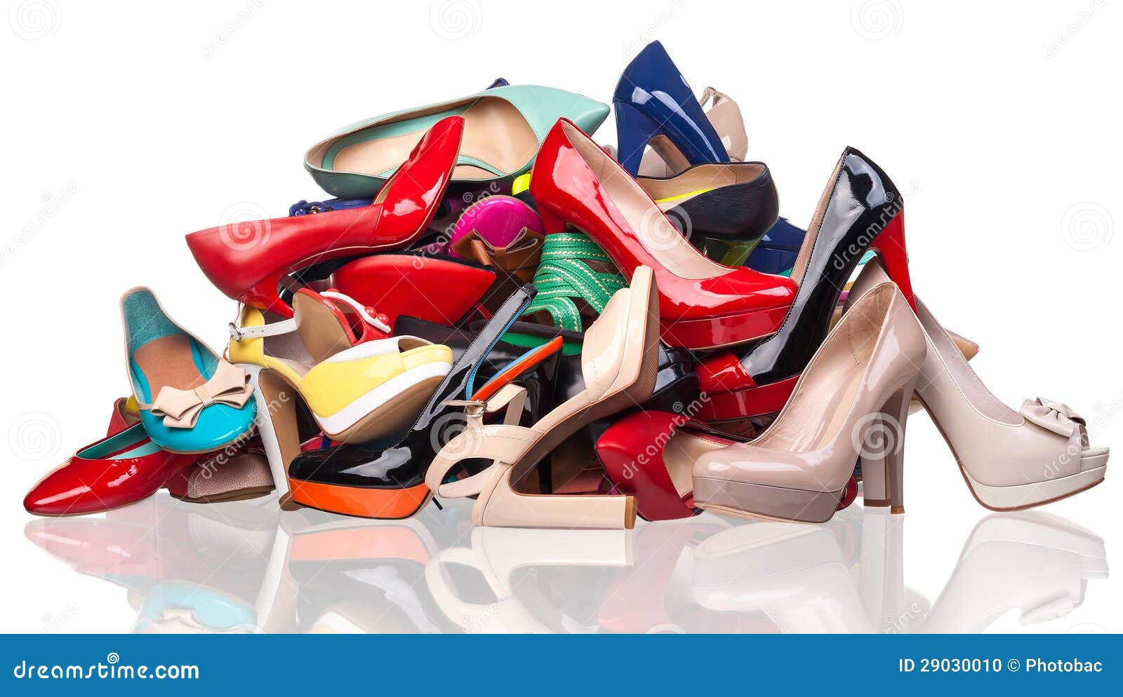 Pile of Various Female Shoes Over White Stock Photo - Image of glam ...