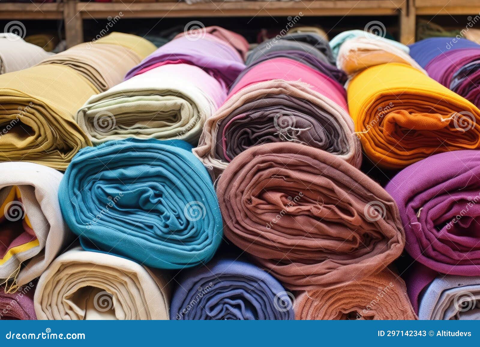 A Pile of Various Rolled-up Fabrics in a Warehouse Stock Image - Image ...