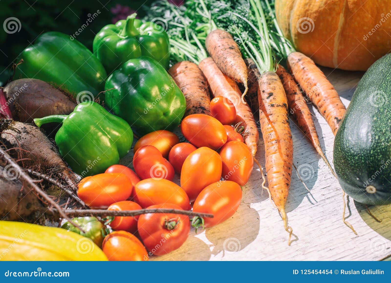 Pile of Vegetables on a White Wooden Table, Harvest Stock Photo - Image ...
