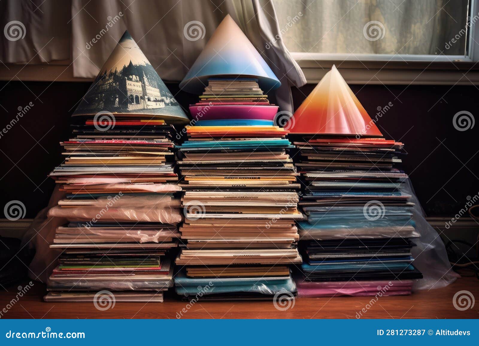A Pile of Vinyl Records with Various Album Covers Stock Illustration ...