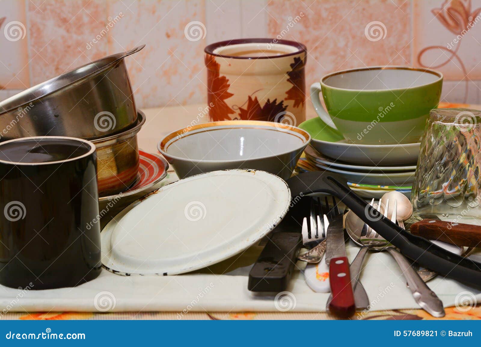 Pile of washed dishes stock image. Image of hygiene, kitchen - 57689821