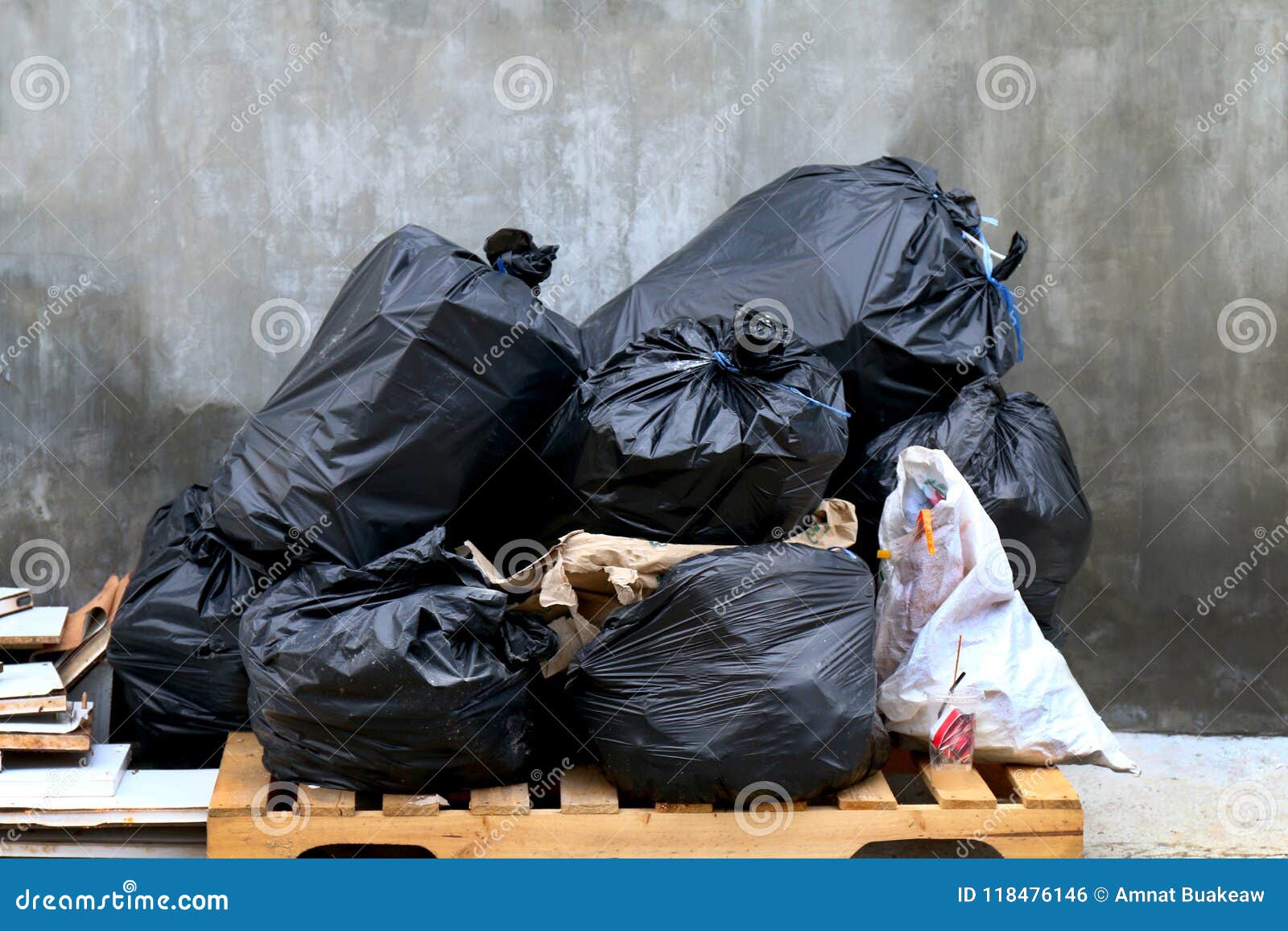 Pile Of Waste Garbage Plastic Black And Trash Bag Stack Waste Many ...