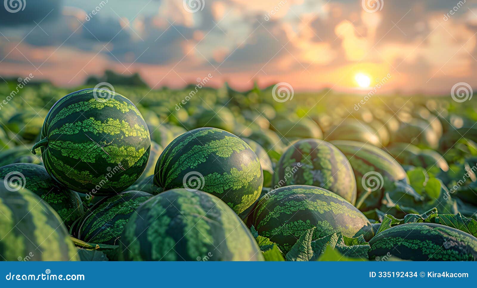 A Pile of Watermelons on the Field at Sunset Stock Photo - Image of ...