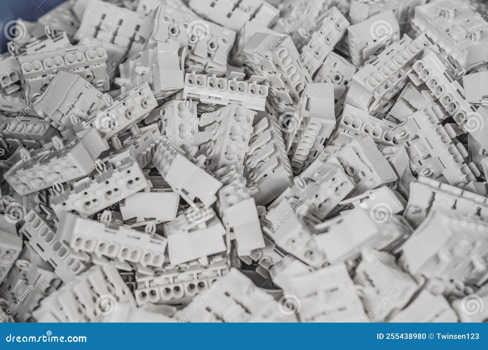 Pile of White Electrical Connection Blocks for Cables. Abstract ...