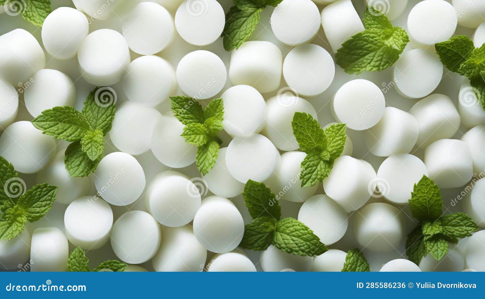 Pile of White Mints Candy with a Green Mint Leaves. Generative AI Stock ...