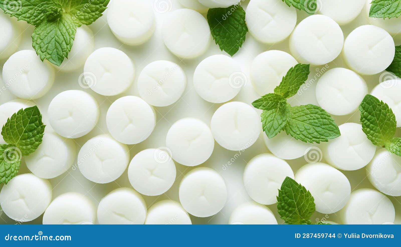 Pile of White Mints Candy with a Green Mint Leaves. Generative AI Stock ...